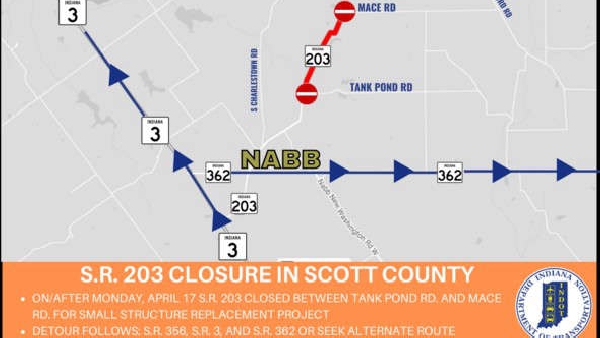 State Road 203 to close next week between Nabb and Lexington in Scott ...